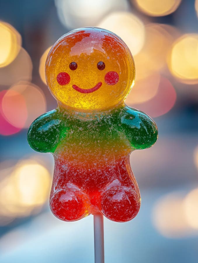 Colorful Lollipop Shaped Like a Man with Bokeh Backdrop. Stock Image ...