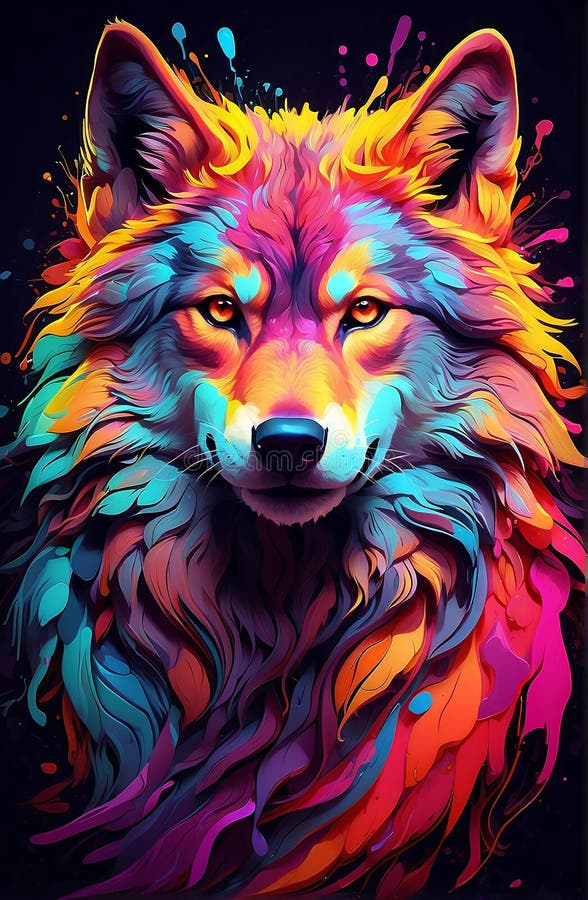 A Colorful Long Haired Wolf Illustration. Stock Photo - Image of ...