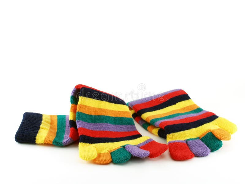 Close-up Colorful Striped Long Finger Socks Isolated on White ...