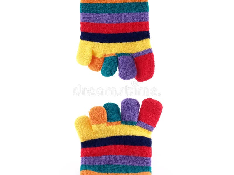 Close-up Colorful Striped Long Finger Socks Isolated on White ...