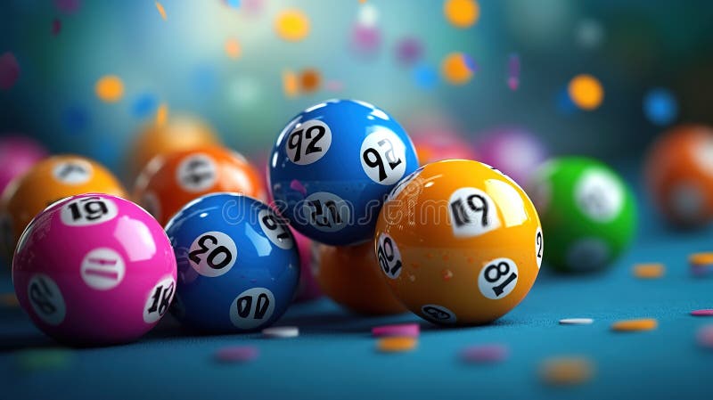 Colorful Lottery Balls with Numbers Scattered on a Blue Surface Stock ...