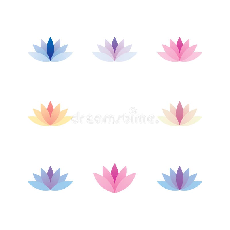 Colorful Lotus Flower Collection Set Stock Illustration - Illustration ...