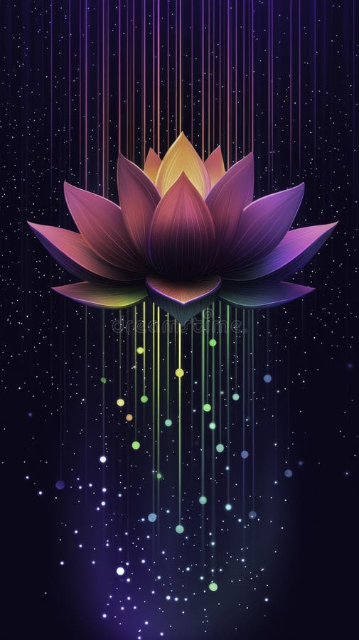 Lotus Flower Illuminated by Vibrant Rainbow Lights with Digital Binary ... Lotus Flower Illuminated by Vibrant Rainbow Lights with Digital Binary ...