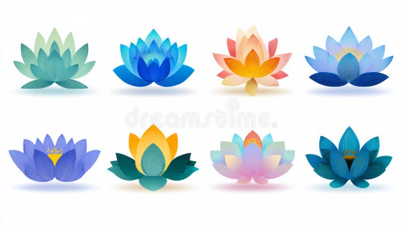 Colorful Lotus Flower Illustrations Collection Stock Photo ...