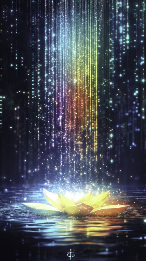Lotus Flower Illuminated by Vibrant Rainbow Lights with Digital Binary ... Lotus Flower Illuminated by Vibrant Rainbow Lights with Digital Binary ...