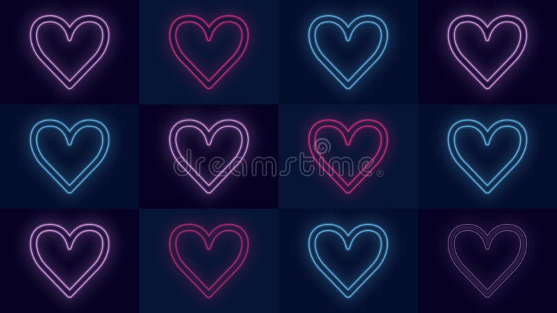 Colorful Love Hearts Pattern With Neon Light Stock Footage Video Of