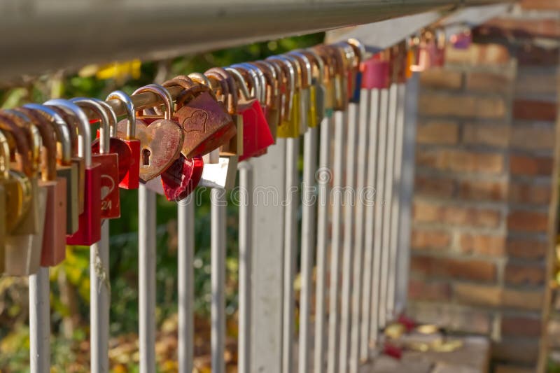 Colorful Love Locks on Metal Railing Stock Image - Image of wood ...