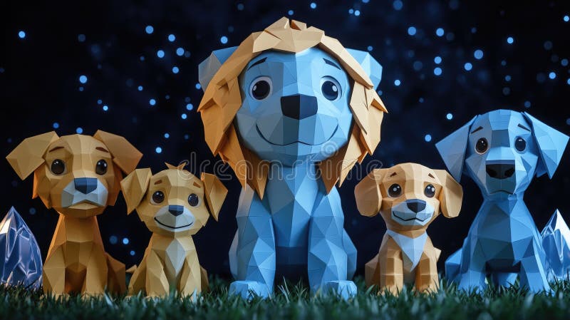 Colorful Low-poly Animals Under Starry Night Sky Stock Illustration ...
