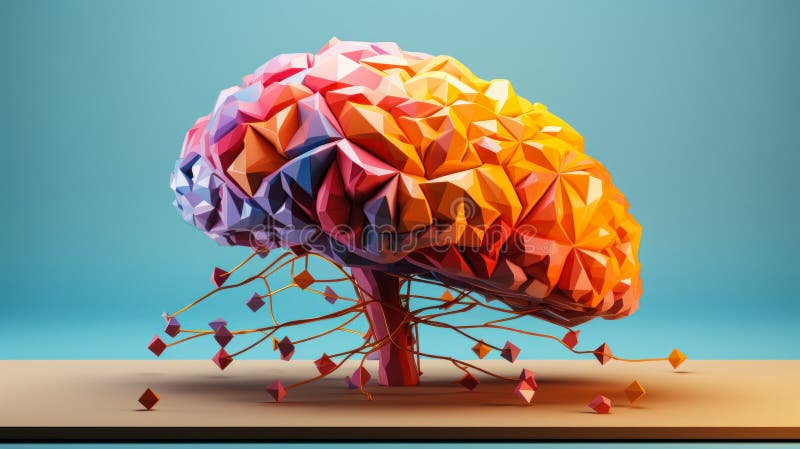 Colorful Low Poly Brain Illustration in Red - Abstract Anatomy Concept ...