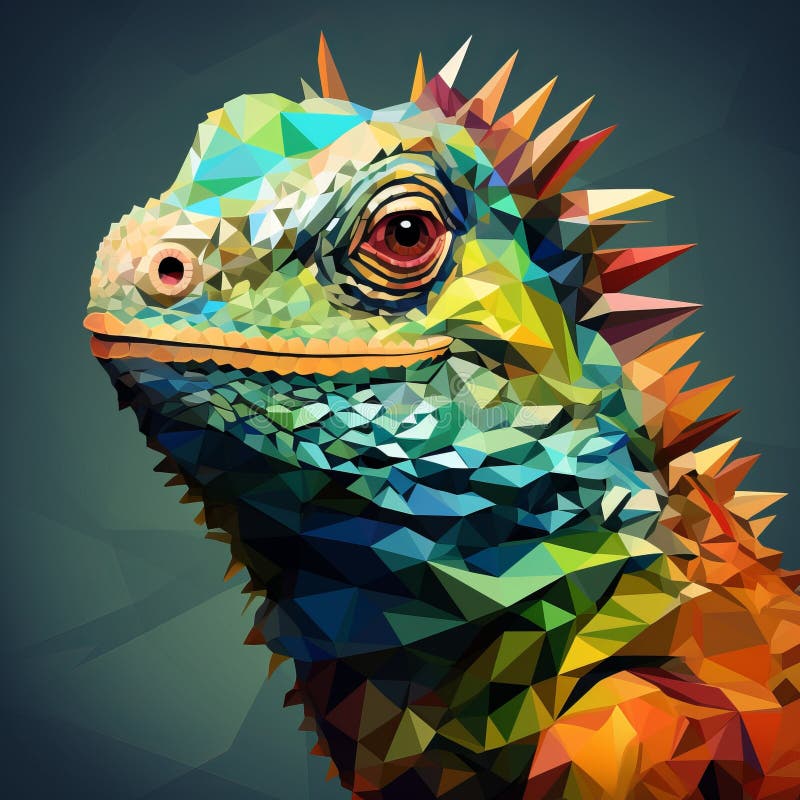 Surreal Low Poly Iguana Portrait in Crisp Graphic Design Style Stock ...