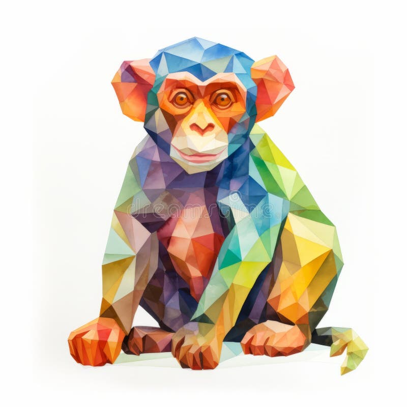 Colorful Low Poly Monkey: Digitally Enhanced Moebius Style Paper Cut ...