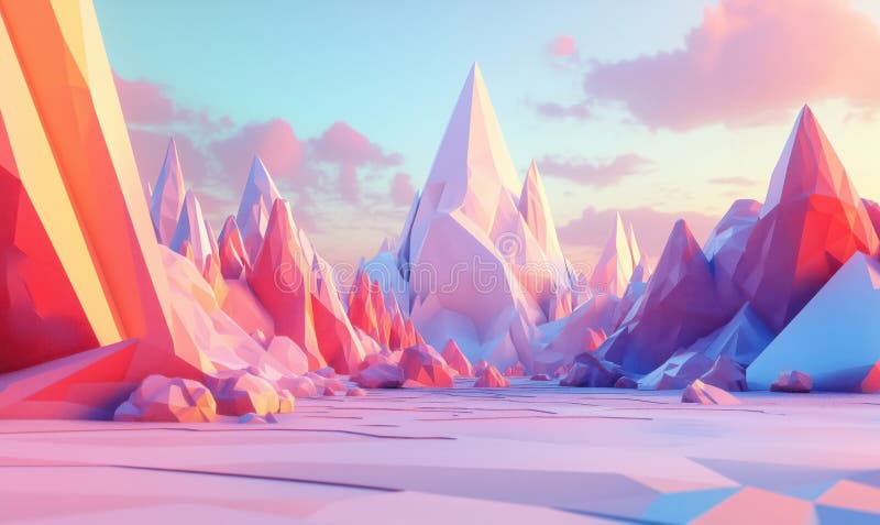 Colorful Lowpoly Mountain Landscape Sunset Stock Photos - Free ...