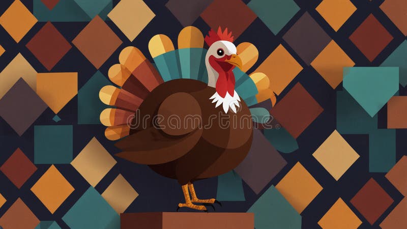 Colorful Low-Poly Turkey on Geometric Patterned Background in Vibrant ...