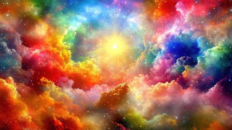 Colorful Luminous Nebula with Stars and Glowing Vibrant Light Source ...