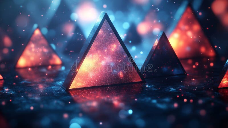 Colorful Luminous Pyramids Glowing in a Mystical Environment with a ...