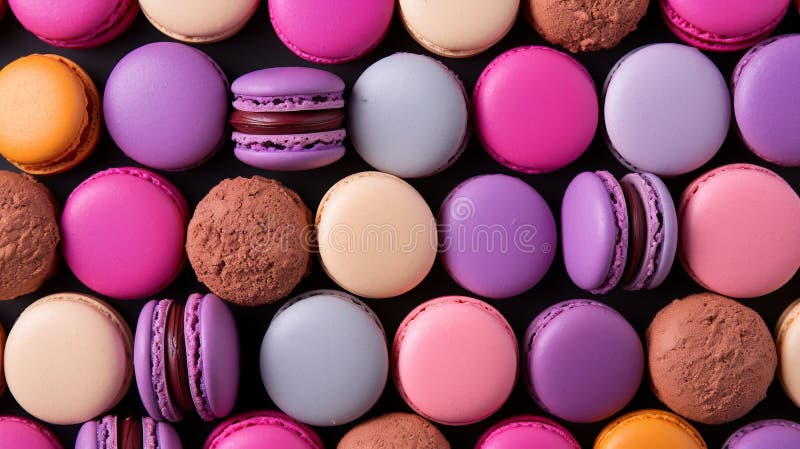 Colorful Macaron Cake with Sweet Macaroon Pattern, Top View Flat Lay ...