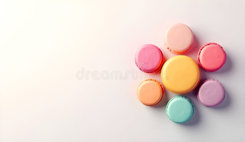 Colorful Macarons Arranged in Artistic Pattern on Plain Pastel Surface ...
