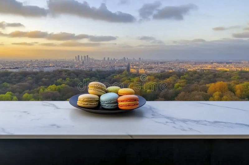 Colorful Macarons and City Sunset View Stock Illustration ...