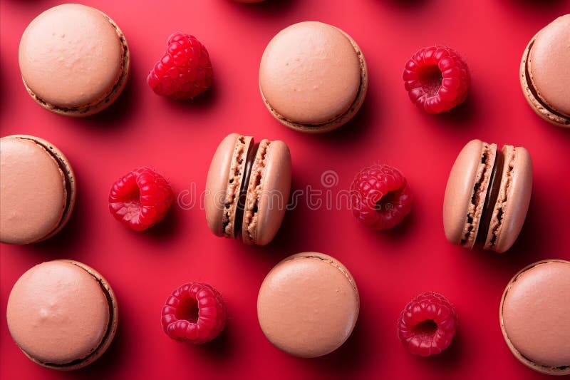 Colorful Macarons Cake - Raspberry Macaroon on Red - Food Pattern Stock ...