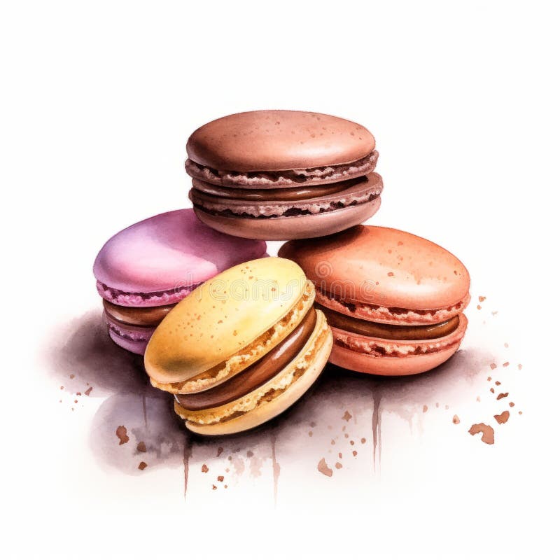 Colorful Macarons with Chocolate on White Background Stock Illustration ...