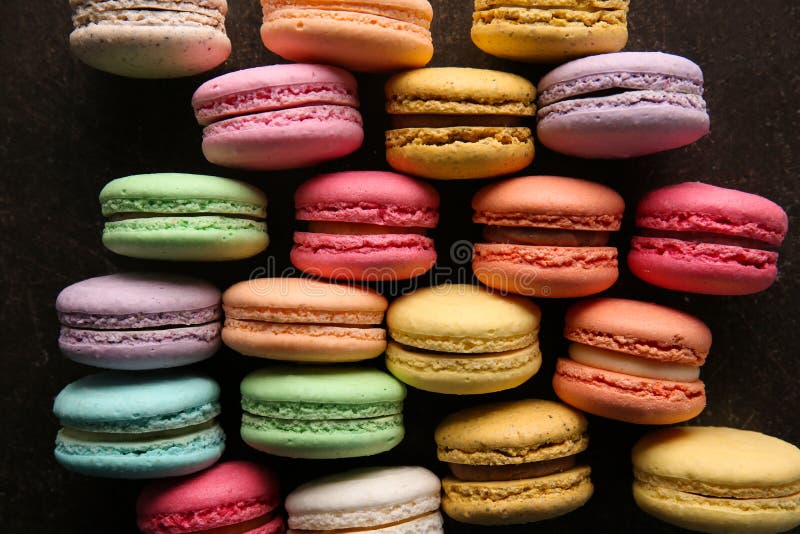 Colorful Macarons On Dark Background, Top View Stock Photo - Image of ...