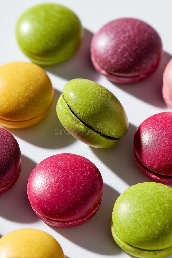 Colorful Macarons Displayed in Artistic Layout on Clean White Surface ...