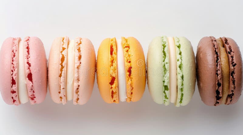 Colorful Macarons Displayed on White Background for Dessert ...