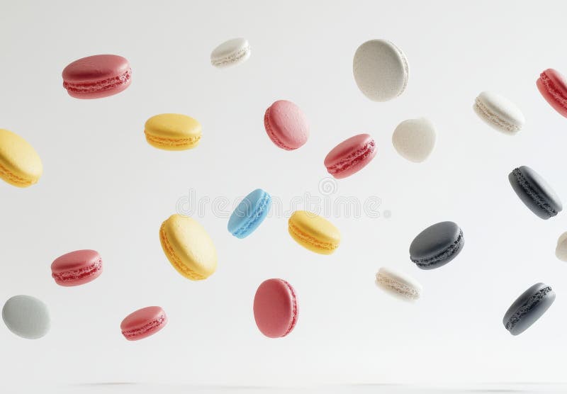 Floating Pastel Macarons on White Background Stock Illustration ...