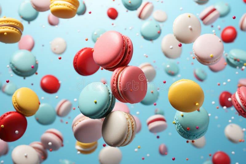 Colorful Macarons Falling in the Air, AI Stock Illustration ...