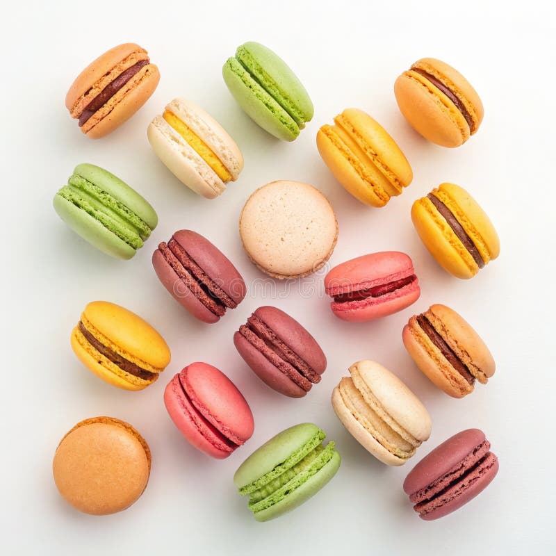Colorful Macarons Flat Lay on White, Dessert , Pastry Stock ...