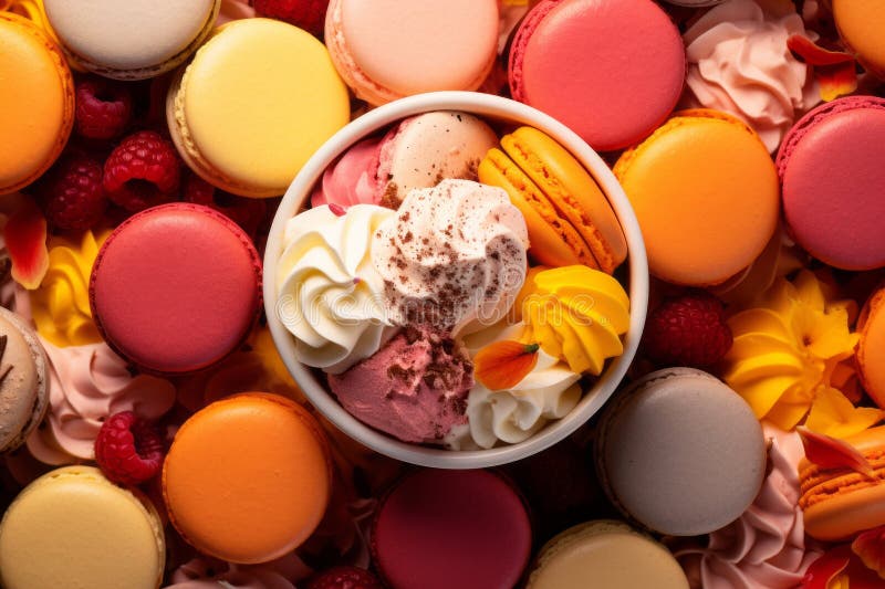Colorful Macarons and Ice Cream in a Bowl Stock Illustration ...