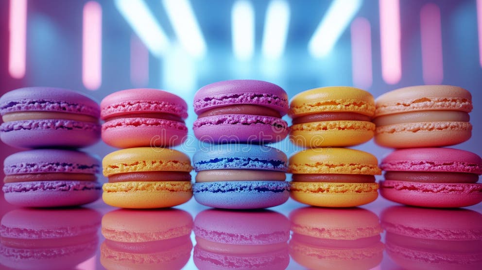 Colorful Macarons with Neon Lights in the Background. Stock Image ...