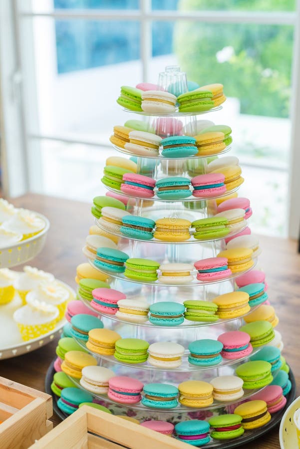 Colorful Macarons on Pyramid-shaped Plastic Stand Stock Image - Image ...