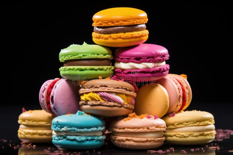 Colorful Macarons Stack on Dark Background Stock Illustration ...