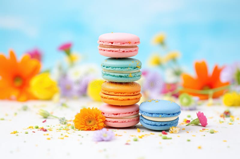 Colorful Macarons Stack with Flowers Stock Image - Image of vibrant ...