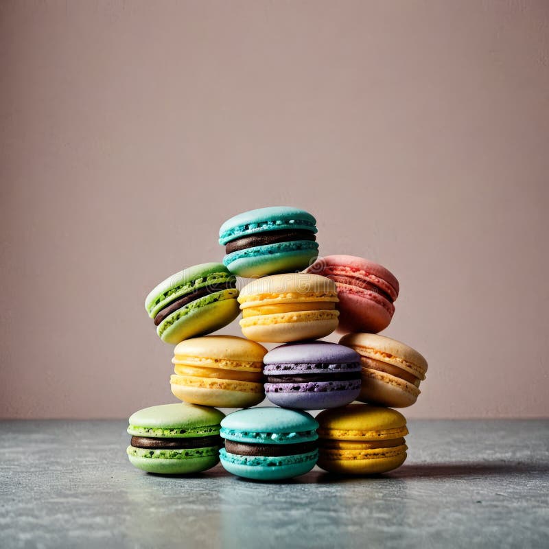Colorful Macarons Stack on Grey Surface Stock Image - Image of delicate ...