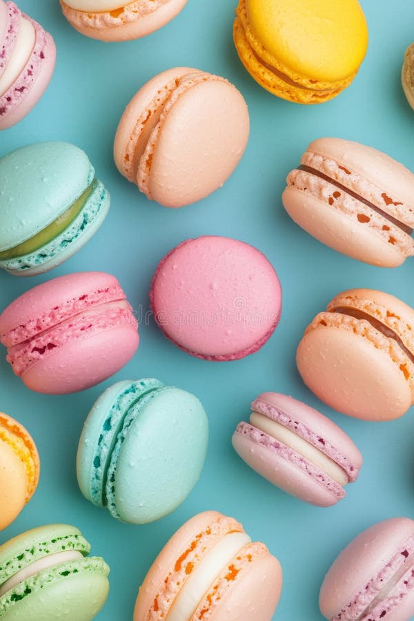 Colorful Macarons in Various Flavors Displayed Beautifully on a Light ...