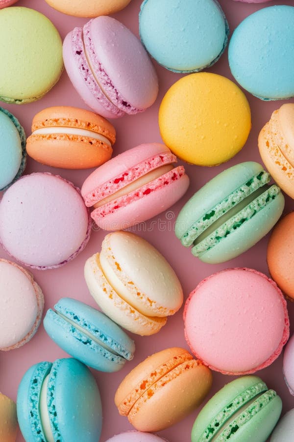 Colorful Macarons in Various Flavors Displayed Beautifully on a Light ...