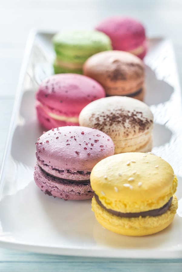 Colorful Macarons on the White Plate Stock Image - Image of closeup ...