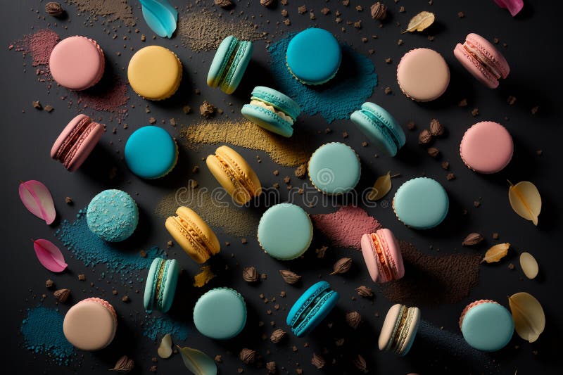 Colorful Macaroons on Black Background Top View Flat Lay Stock ...