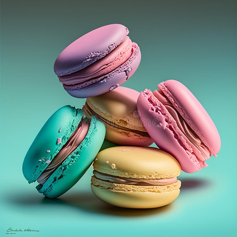 Colorful Macaroons on Blue Background. 3D Illustration. Stock ...