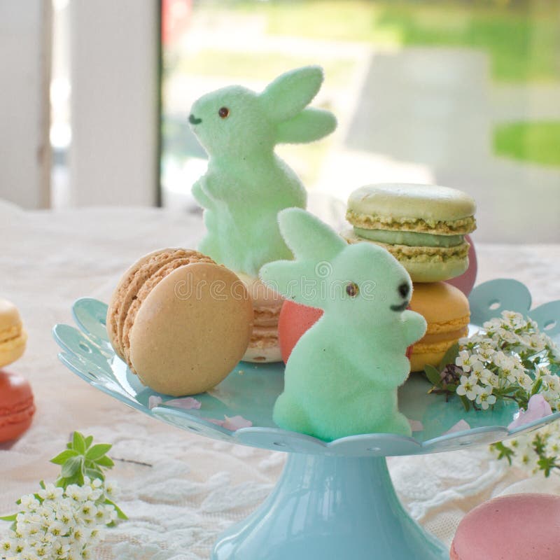 Colorful Macaroons on Blue Plate Stock Image - Image of blue, sweets ...