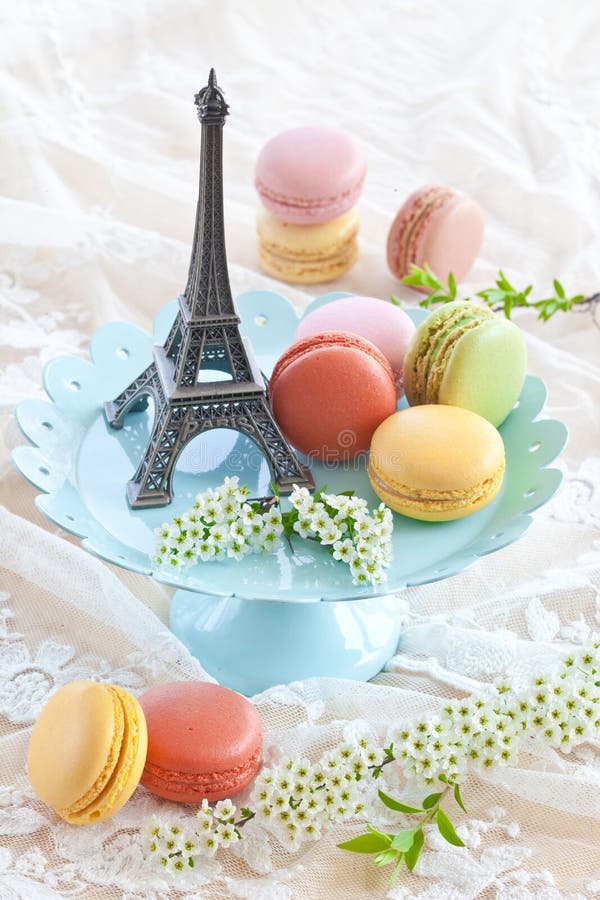 Colorful Macaroons on Blue Plate Stock Photo - Image of plate, paris ...