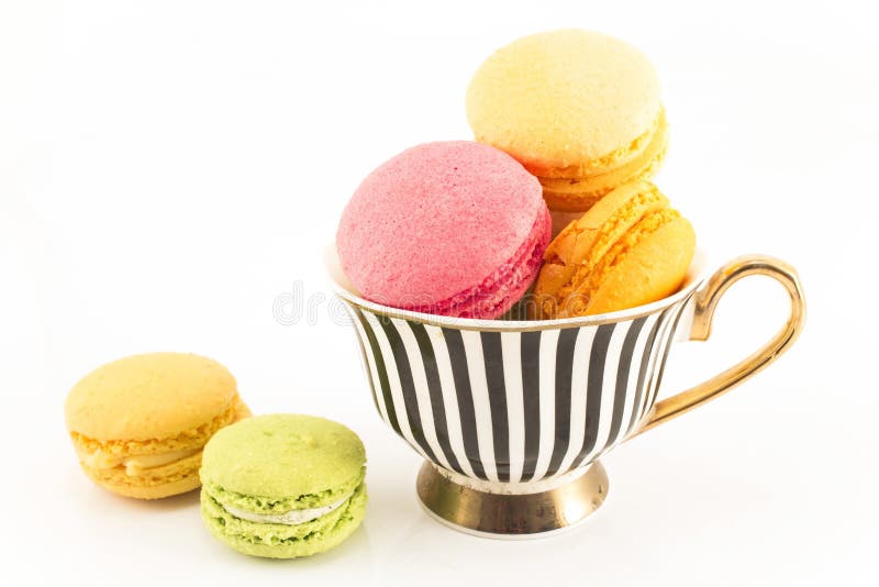 Colorful Macaroons in a Cup Isolated on White Background Stock Image ...