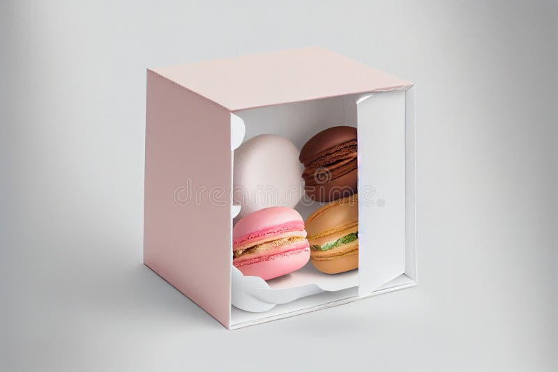 Present Box with Macarons, Vector Illustration. Decorative Gift Boxes ...