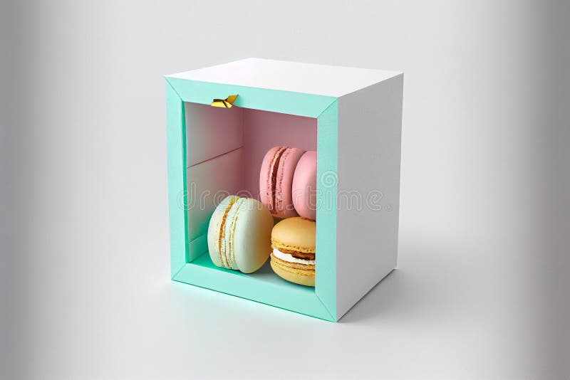 Present Box with Macarons, Vector Illustration. Decorative Gift Boxes ...
