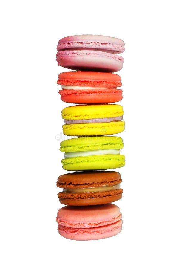 Colorful Macaroons Isolated on White, Tall Stack of Six Different Stock ...