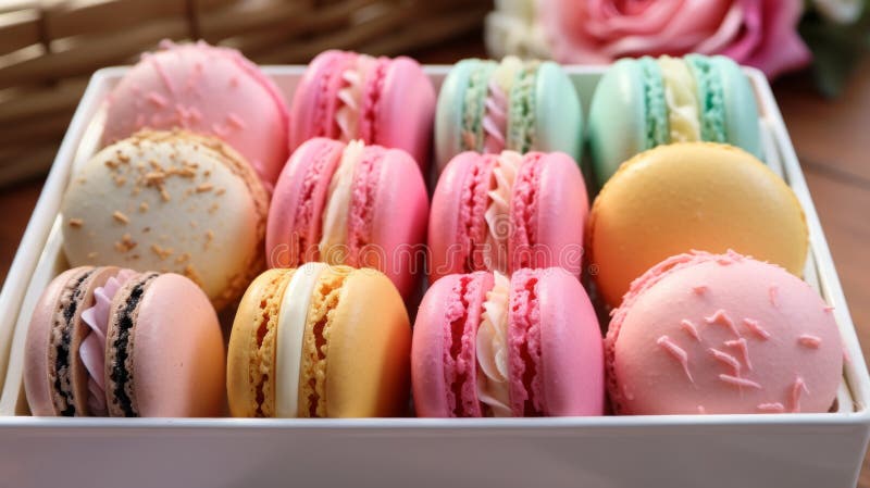 Colorful Macaroons of Pastel Colors in the Box. Neural Network Ai ...