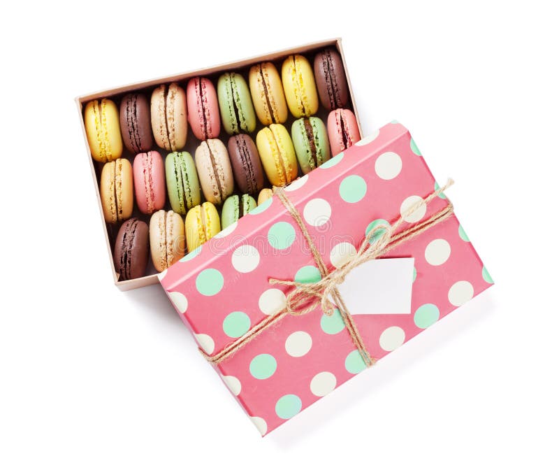 Colorful Macaroons in a Gift Box and Roses Stock Photo - Image of ...