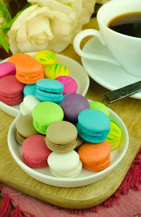 Colorful Macaroons on White Plate Stock Photo - Image of assorted ...